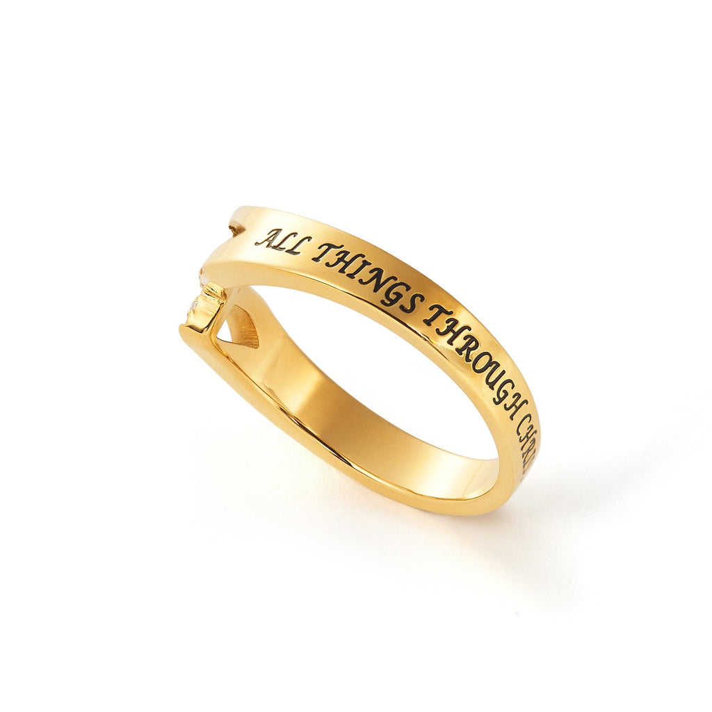 Women's Gold Tone Philippians 4:13 Cross Ring
