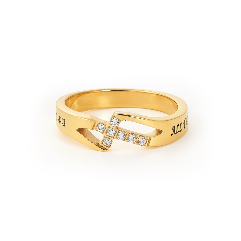 Women's Gold Tone Philippians 4:13 Cross Ring
