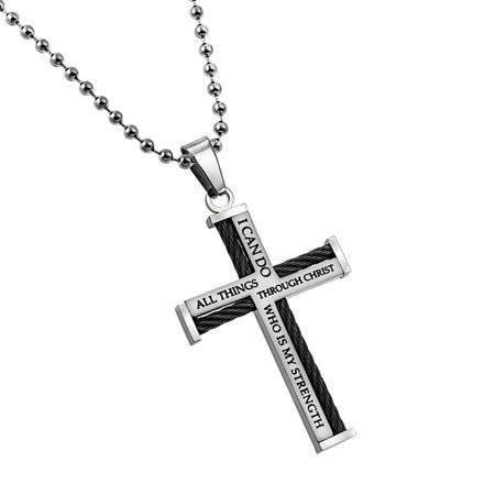 Men s Stainless Steel Philippians 4 13 Cable Cross Necklace